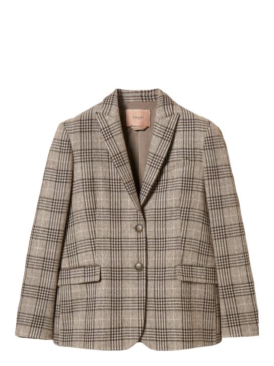 TWINSET Twinset Check-Pattern Sequined Wool-Blend Blazer
